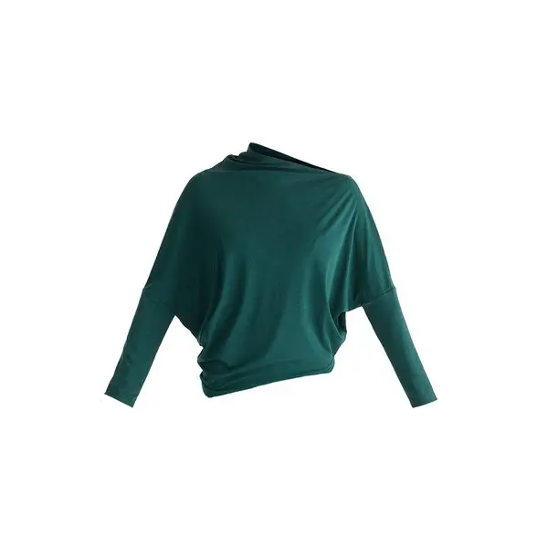 PAISIE Asymmetric Draped Lyocell Jersey Top - Green