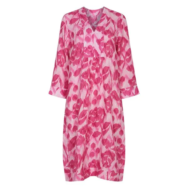NOLOGO-CHIC Ikat Rose Picot Midi Dress Linen Pink - Red