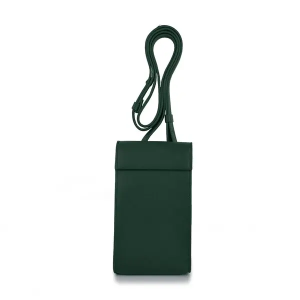 GODI. Green / Black Handmade Adjustable Leather Phone Bag With Pocket Dark Green - Green/black