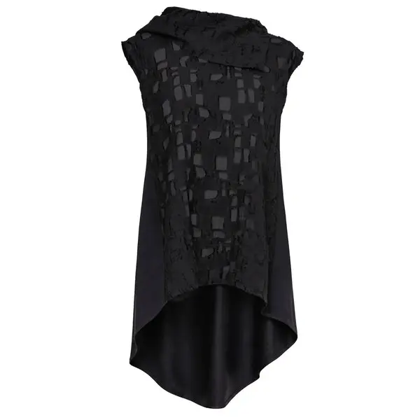 METAMORPHOZA Open Back Tunic With Textured Sheer Front - Black