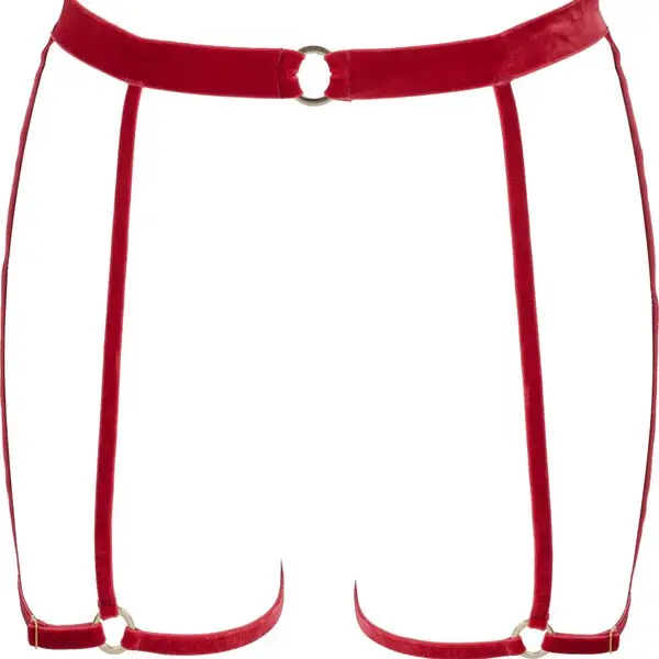 LES JUPONS DE TESS Guilty Velvet Stripes Suspenders - Red