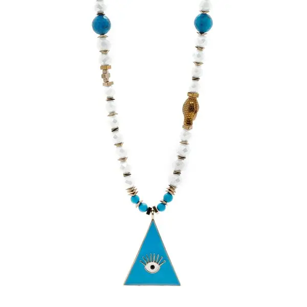 EBRU JEWELRY White / Gold / Blue Evil Eye Pendant White Beaded Mystic Symbol Necklace Blue - White/gold/blue