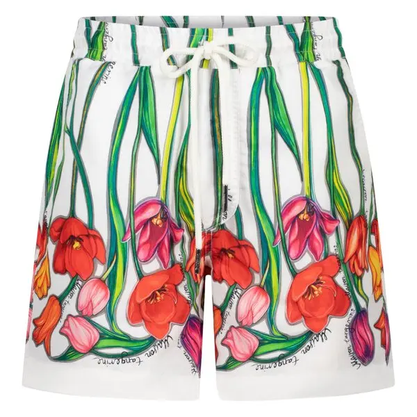 MAISON TANGERINE S Tulips Flower Swim Shorts - White