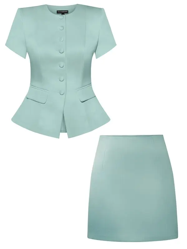 TIA DORRAINE Romantic Glow Short Sleeves Blazer & Mini Skirt Set