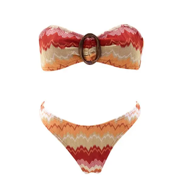 AULALA PARIS Sunset Waves Bandeau Broderie Bikini - Orange