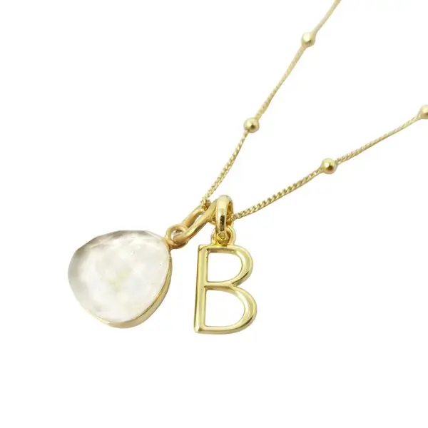 HARFI Gold / White Gold Plated White Topaz April Birthstone Initial Necklace - Gold/white