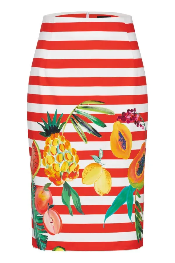 MARIANNA DÉRI Pencil Skirt With Tropical Print - White/red