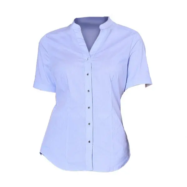 SMART AND JOY Fitted V-neck Short Sleeves Cotton Shirt - Blue