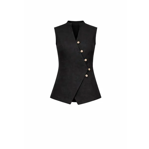 LUMINA ELIGMA The Isla Linen Vest Ensemble - Black