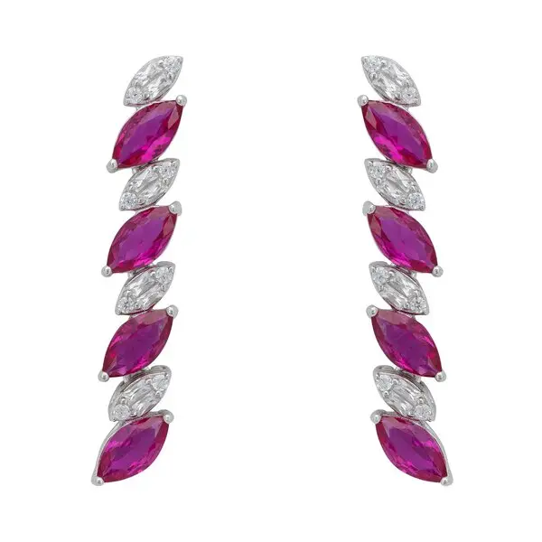 LATELITA Silver / Red / White Viscountess Tennis Drop Earrings Ruby Silver - Silver/red/white