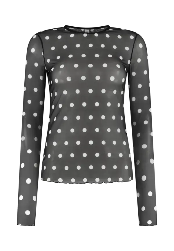NOBLESSE OBLIGE Large White Polka Dot On Mesh Top - Black