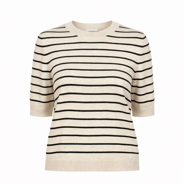 NUVV COLLECTION Neutrals Short Sleeve Striped Knit Top In Hemp Organic Cotton - Black