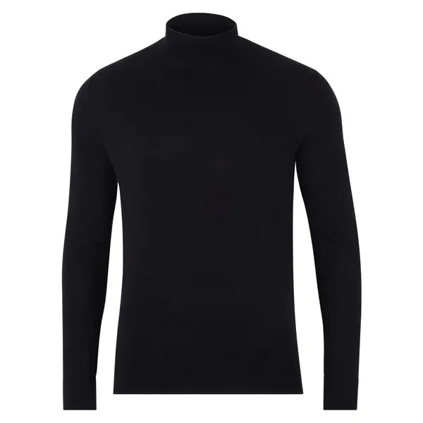 PAUL JAMES KNITWEAR Ultra Fine Cotton Spencer Mock Turtle Neck Jumper - Black