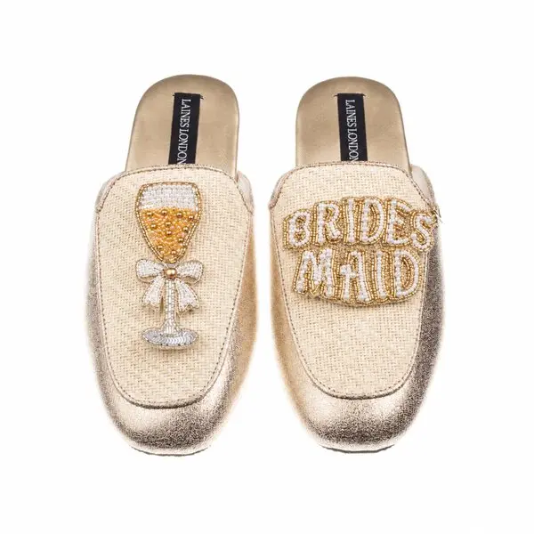 LAINES LONDON Neutrals Classic Mules With Bridesmaid Brooches Cream - Gold