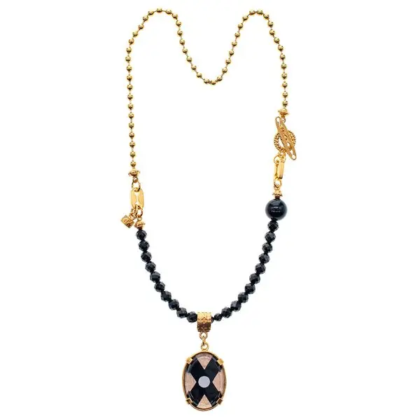 GEM KINGDOM Black / Gold Gold Plated Necklace With Intaglio Pendant And Black Spinel - Black/gold