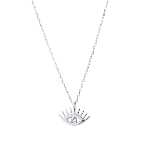 SPERO LONDON Silver / White White Eye Evil Eye Sterling Silver Necklace Silver - Silver/white