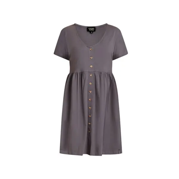 KNOWN SUPPLY Cotton Button Up Dress Josie Lead - Blue