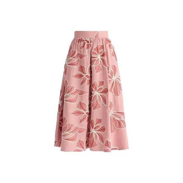 PAISIE Floral Embroidered Midi Skirt - Pink