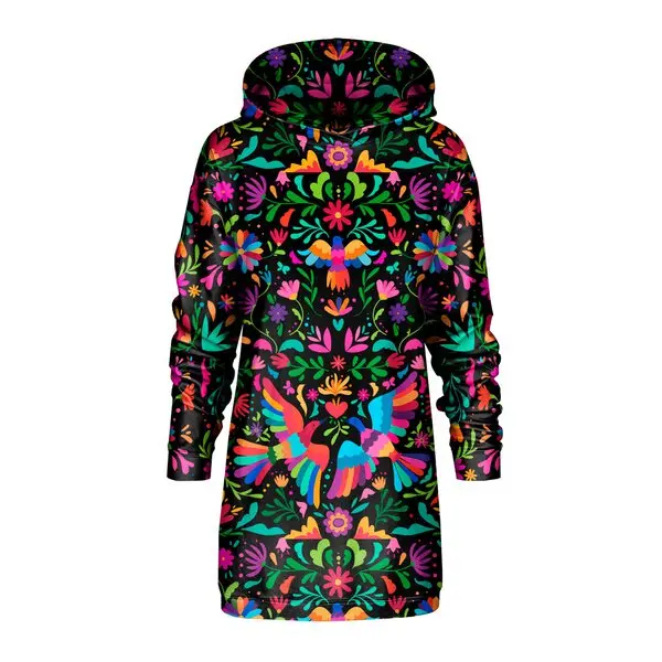 ALOHA FROM DEER Mexican Folk Oversize Hoodie Dress - Black