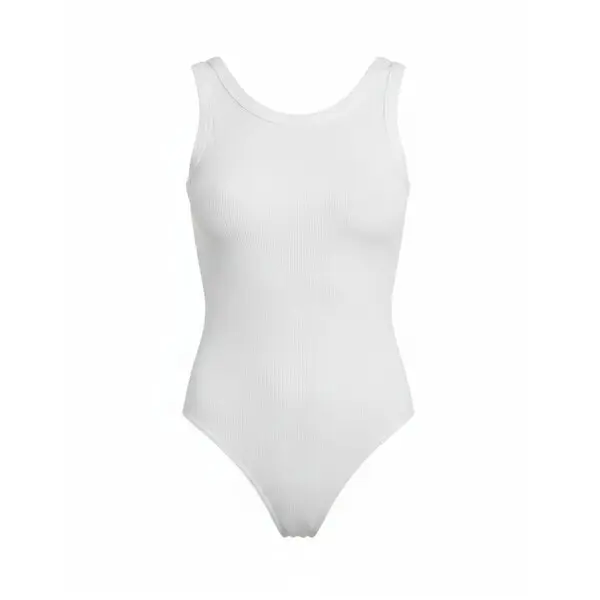 NO COMMENT Lebodi Marcel. Ribbed Bodysuit Plunging Back - White