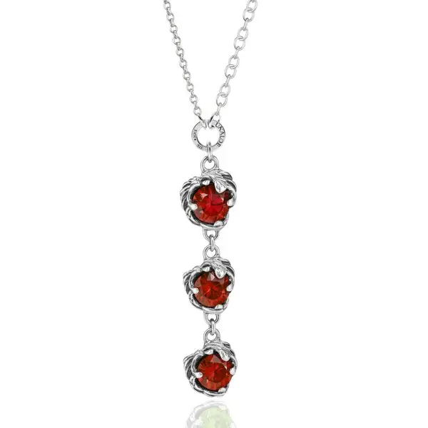 UNALOE Silver / Red Coleus Sterling Silver Necklace With Three Red Crystal Leaf Pendants – Elegant Jewelry - Silver/red