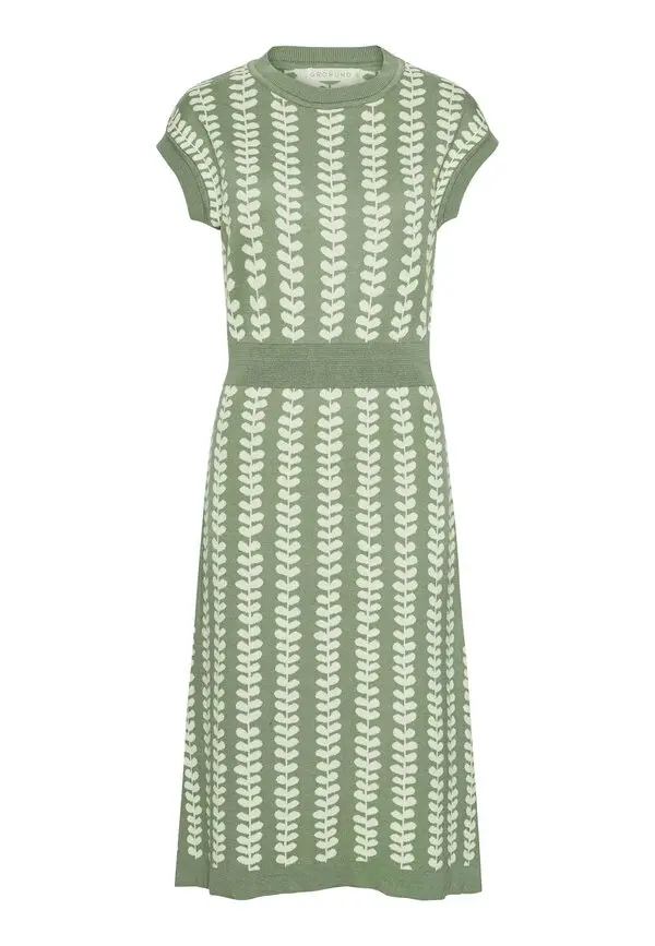 GROBUND Alma Dress Sage With Leaves - Green