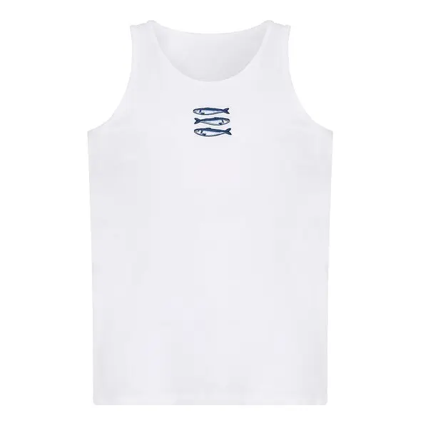 INGMARSON Sardines Embroidered Organic Cotton Tank Top - White