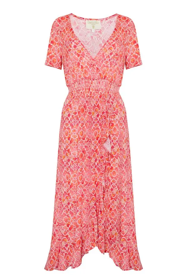 SOPHIA ALEXIA Orange / Red Marble Mosaic Croatia Crinkle Midi Dress - Orange/red