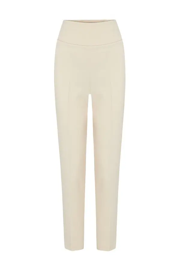 EXQUISE Neutrals Straight Fit Back Detail Trousers Ecru - Beige