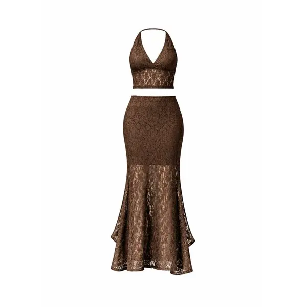 DECOLET THE LABEL Olivia Lace Set - Brown