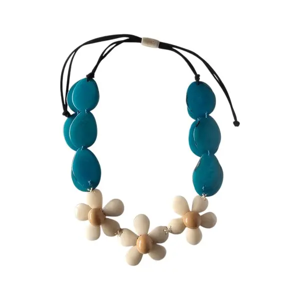 SHAMUK Blue / White Tagua Necklace White And Blue - Blue/white