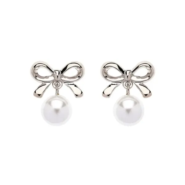 EMMA HOLLAND JEWELLERY White / Silver Platinum Bow & Pearl Earrings - White/silver