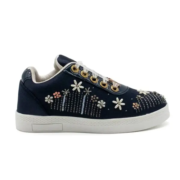 RETTROSE Luella Luxury Navy Satin Handmade Embellished Tennis Shoe - Blue