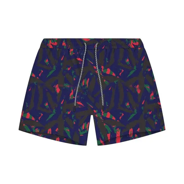 PLAYALUXE Blue / Red Tulum Volley Swim Trunk Navy Palm - Blue/red
