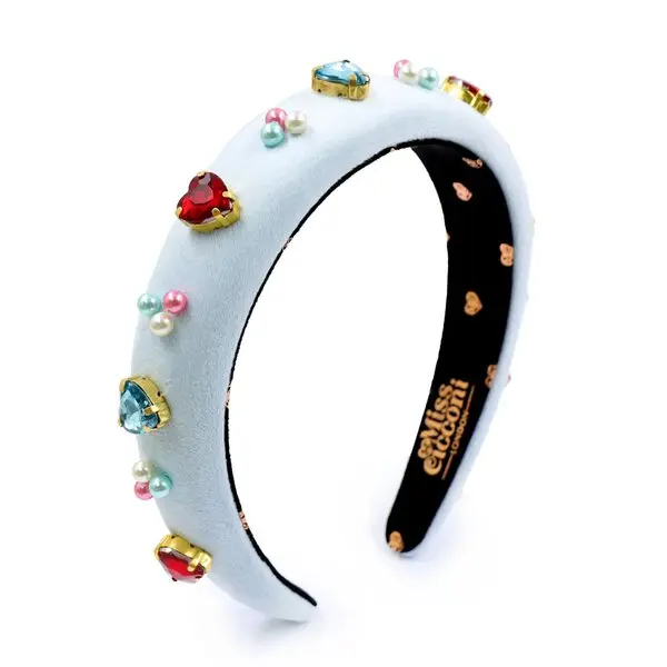 MISS CICCONI Blue / Red Annabella Headband Pastel Blue With Red & Blue Hearts & Pearls - Blue/red