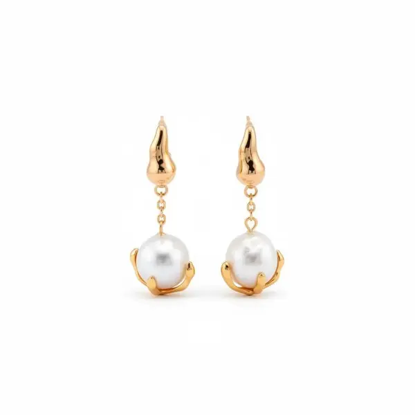 ANGEL BAROCCO Baroque Pearl Hook Dangle Earrings - Gold