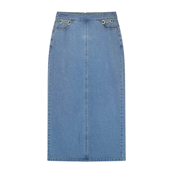 RAVE ON TREND Horsebit Denim Skirt Light Wash