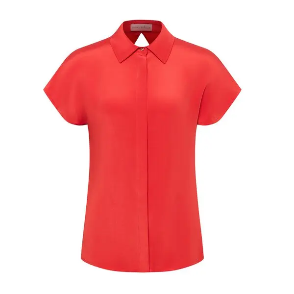 EMMA WALLACE Fleur Blouse Sleeveless Silk Top With Ruffle Detail - Red