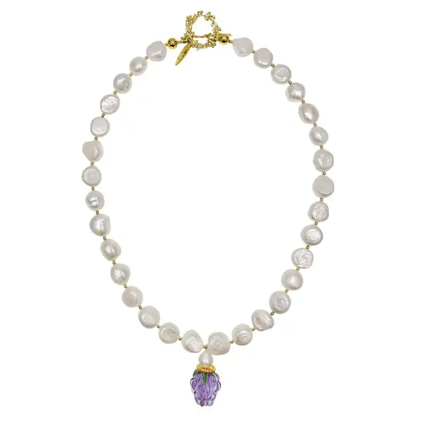 FARRA Irregular Freshwater Pearls With Raspberry Pendant Necklace - Purple