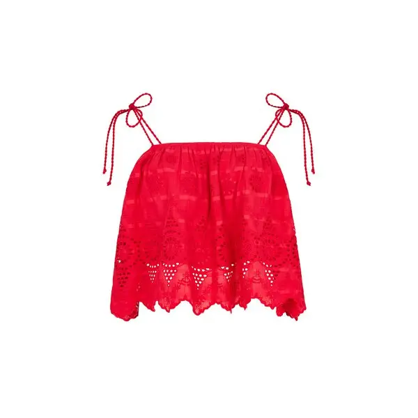 RAFFYA Rufa Spaghetti Strap Embroide Cami - Red