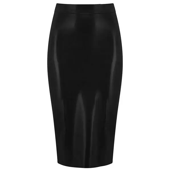 ELISSA POPPY Latex Midi Skirt - Black