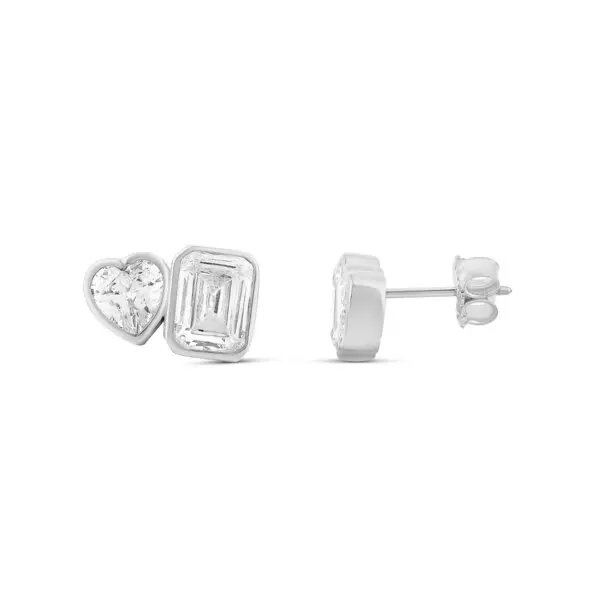 SHYMI Two Stone Fancy Shape Bezel-set Studs - Silver