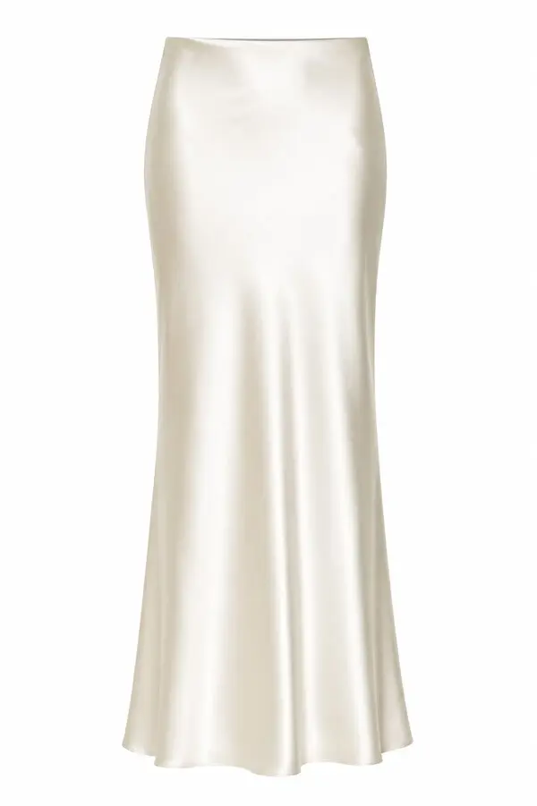 LILY ROU Cream Maxi Silk Slip Skirt - White