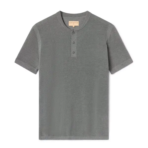 WESTON JON BOUCHER Ss Mandarin Collar Slim Fit Knit Henley Slate - Grey