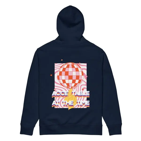 ANCHOR & CREW Navy Acceptable At The Time Disco! Organic Cotton Embroidered Heavyweight Hoodie - Blue