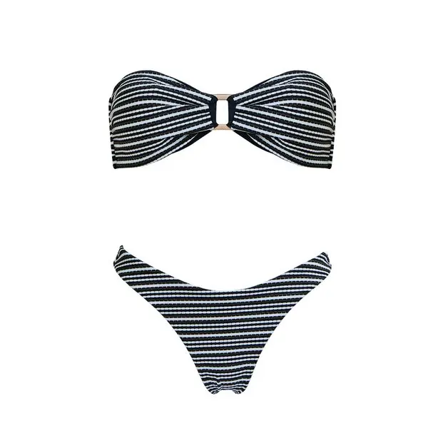 AULALA PARIS The Ondine Midnight Reversible Striped Bandeau Bikini - Black