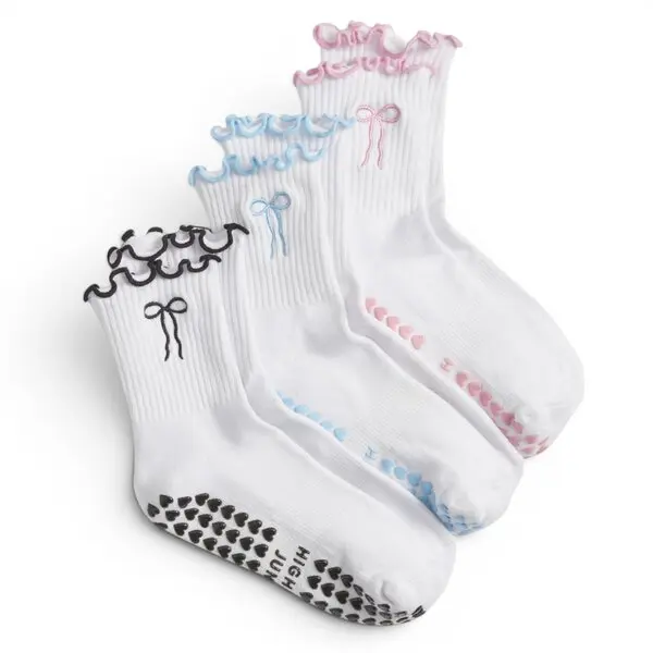 HIGH HEEL JUNGLE BY KATHRYN EISMAN Bowtiful Frilled Edge Grip Sock 3 Pack Value Bundle - White