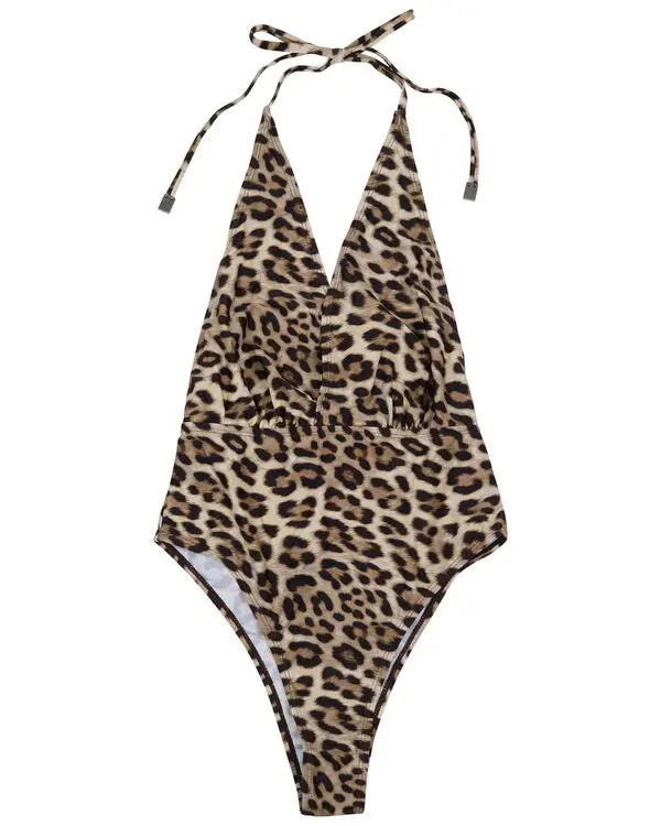 LORDS OF HARLECH Xena Leopard Halter One-piece Swimsuit