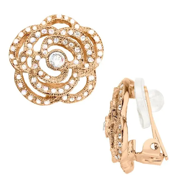 Grossé Crystal Flower Clip On Earrings, Series Parfum Rose - Gold