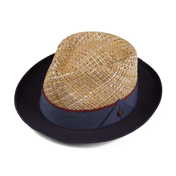 DASMARCA HATS Dasmarca Ronan Straw Wide Brim Fedora Summer Straw Sun Hat Navy - Blue